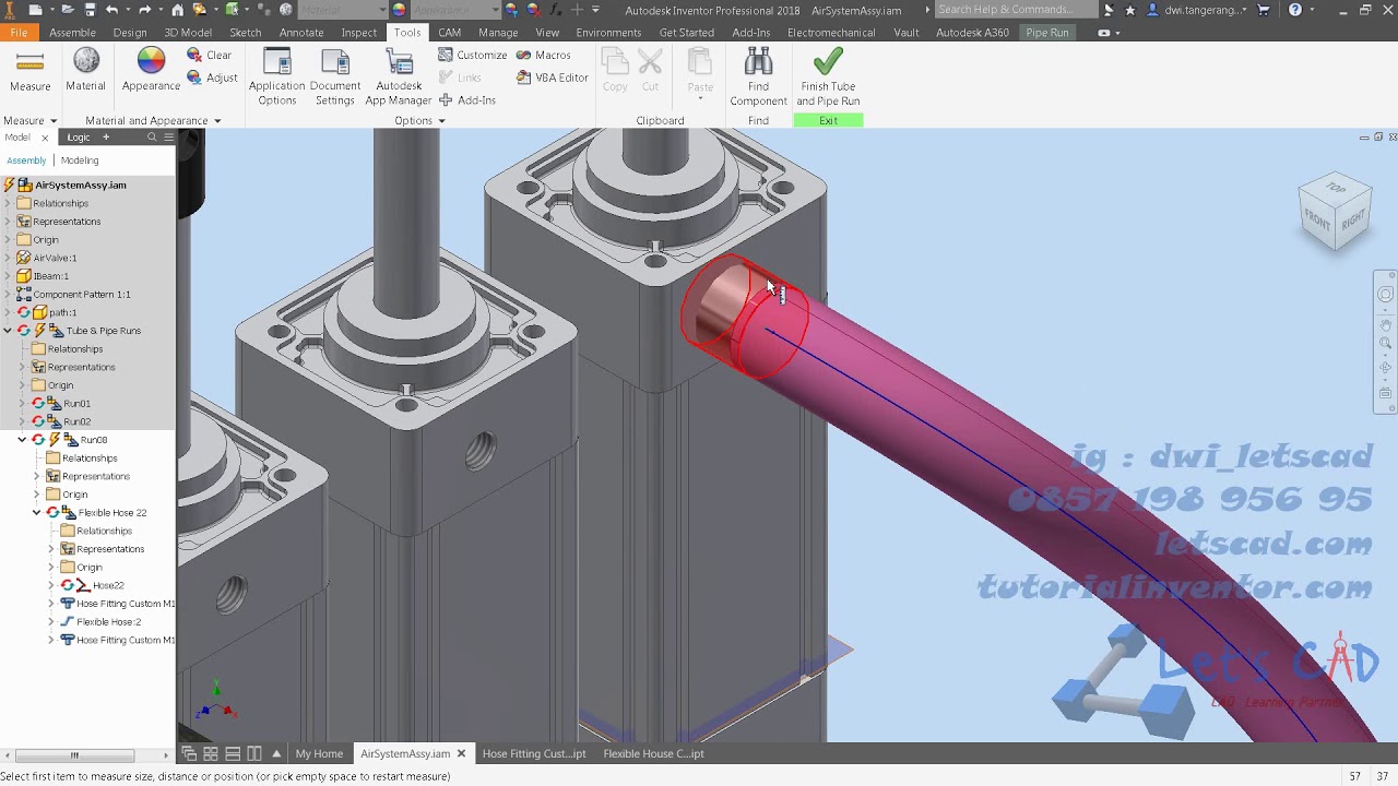 4. Tutorial Tubing and Pipe Autodesk Inventor Bahasa Indonesia - Membuat Route Piping dari ...