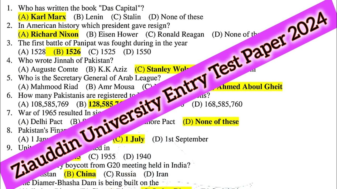 ziauddin university entry test past papers 2024 solved # ...