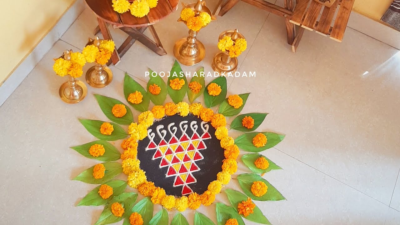 Dusshera special easy and unique rangoli design | Saraswati ...