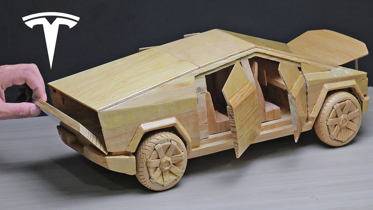 Wood Carving Tesla Cybertruck ASMR Wooden Replica (No Music) - YouTube