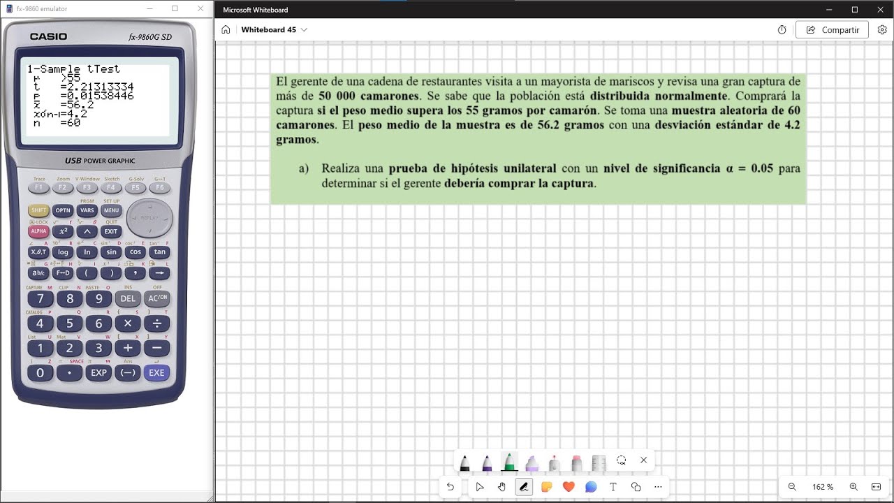 Prueba t- student con una variable Ejemplo IB. Con la calculadora CASIO ...