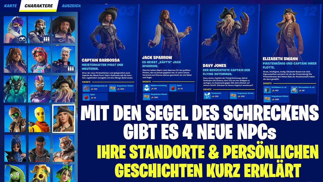 Fortnite | Charakter Sammlung | 4 neue NPCs Barbossa, Jack Sparrow ...