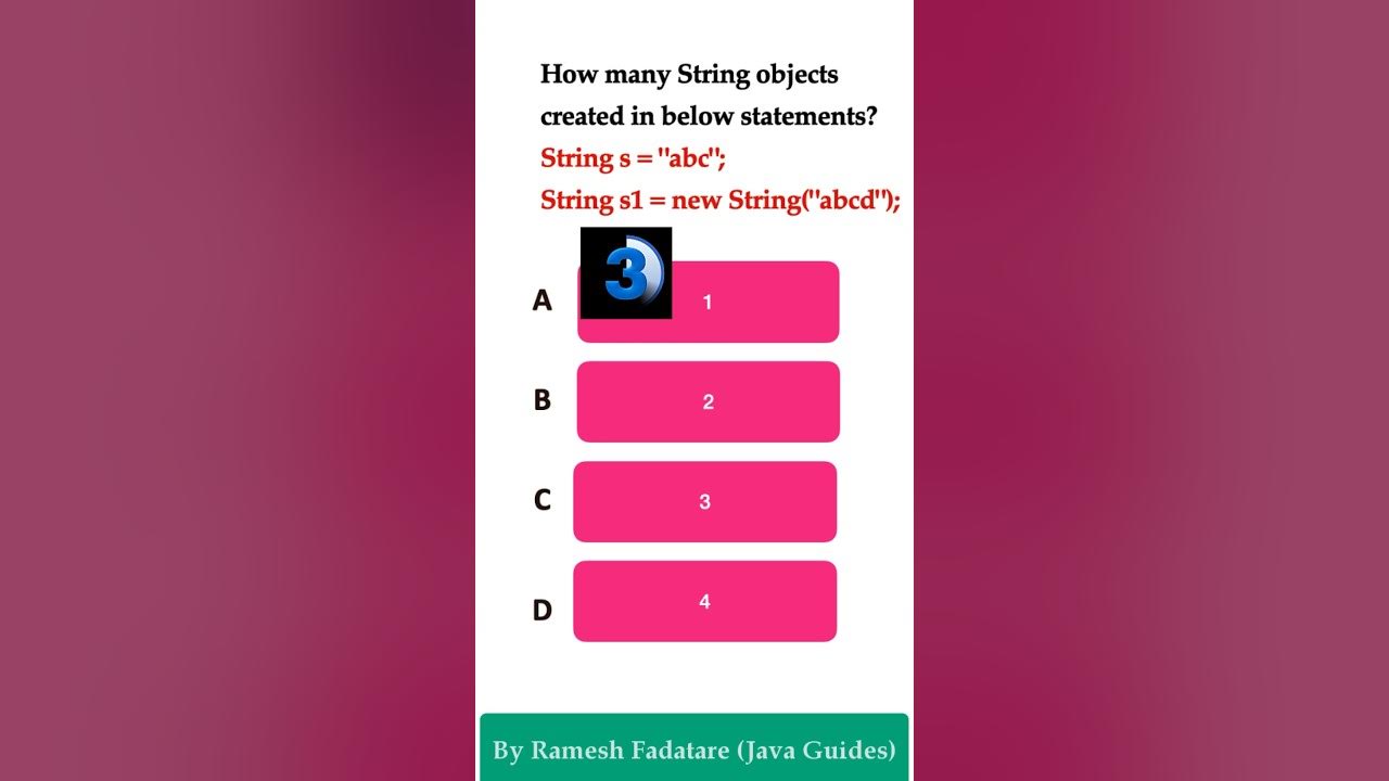 Java Quiz 4 - How many String objects created for below code snippet #java #quiz #javaquiz # ...