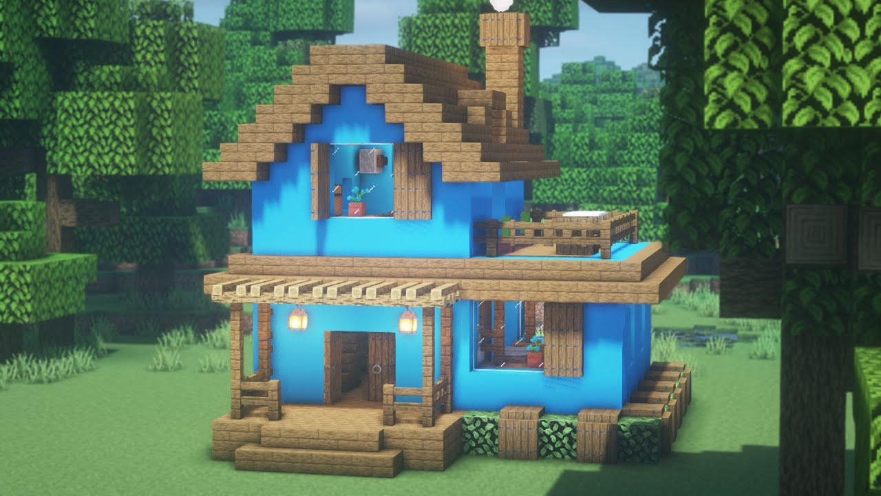 #232 Minecraft 💙 How to Build a Simple Blue Concrete House - YouTube