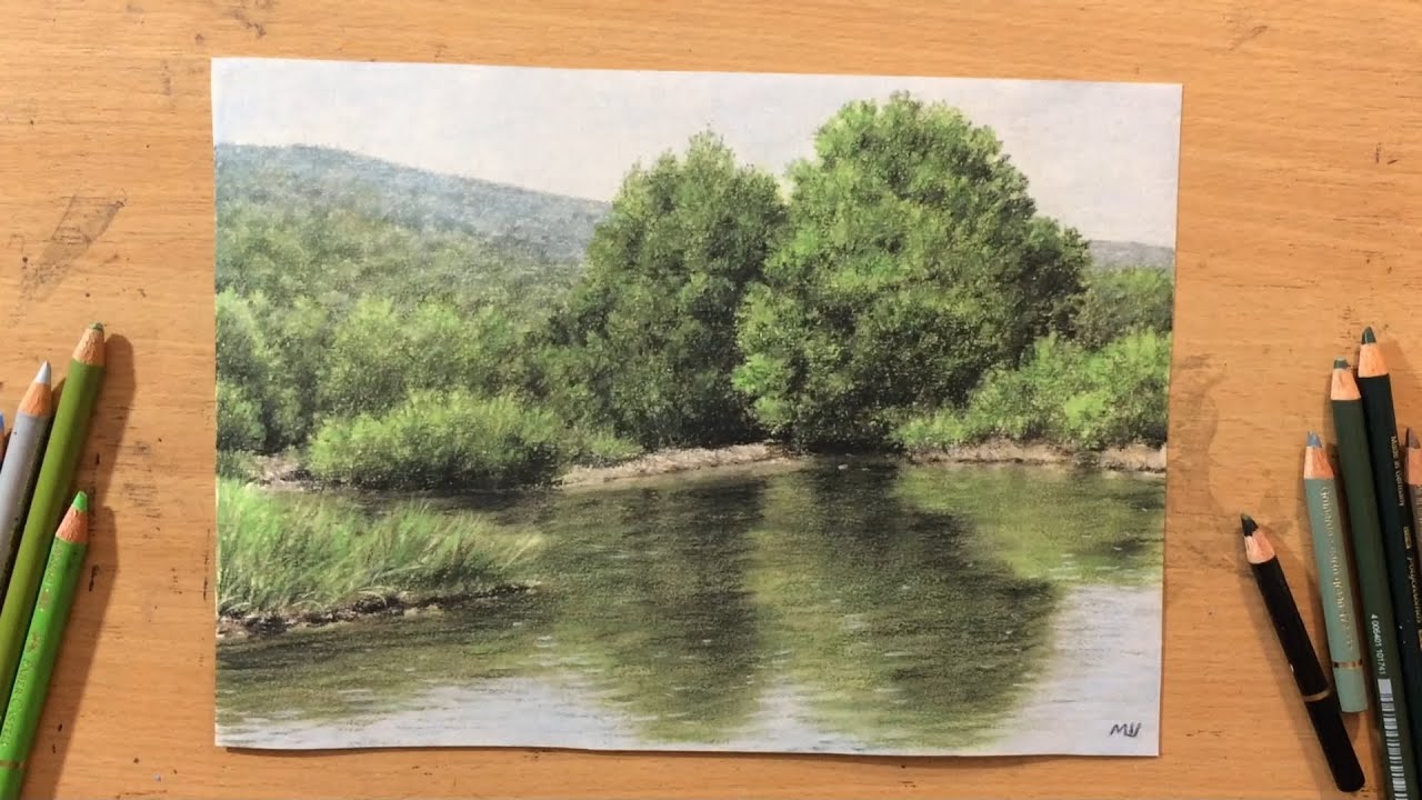 Green Riverscape - Colored Pencil Drawing - YouTube