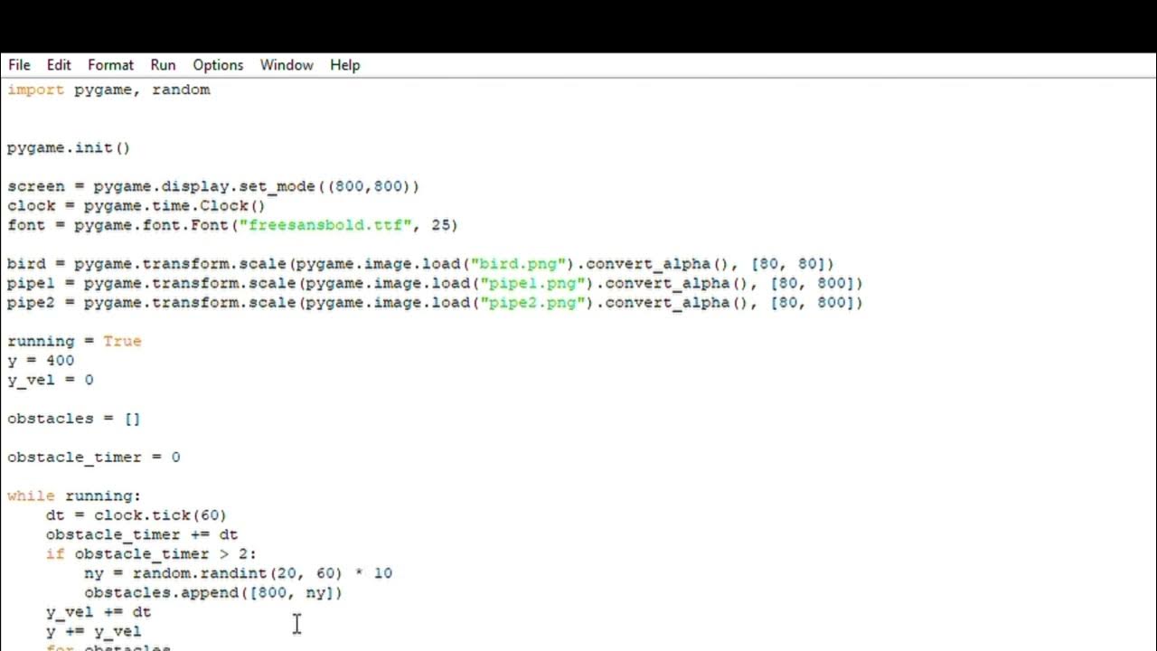 Speedrunning coding python flappybird in IDLE instead of doing my assignments - YouTube