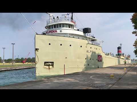Great Lakes Freighter Alpena entering the Soo Locks - YouTube