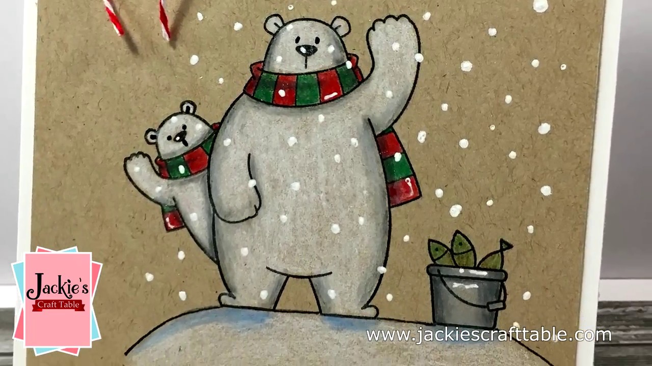 Polar Bear Pals Card using Prismacolor Pencils on Kraft Cardstock - YouTube