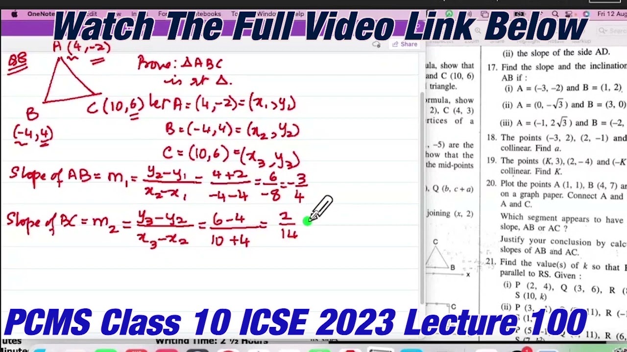 Equation Of A Line ICSE Mathematics Class 10 Problem Solved - YouTube
