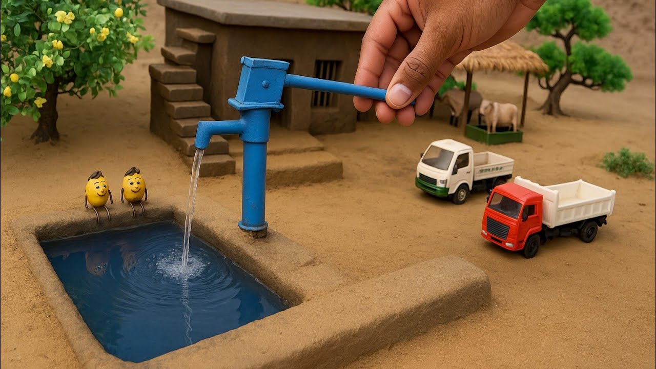 “How to Make Miniature Clay Village Model | Clay Hut, Handpump & Cow ...