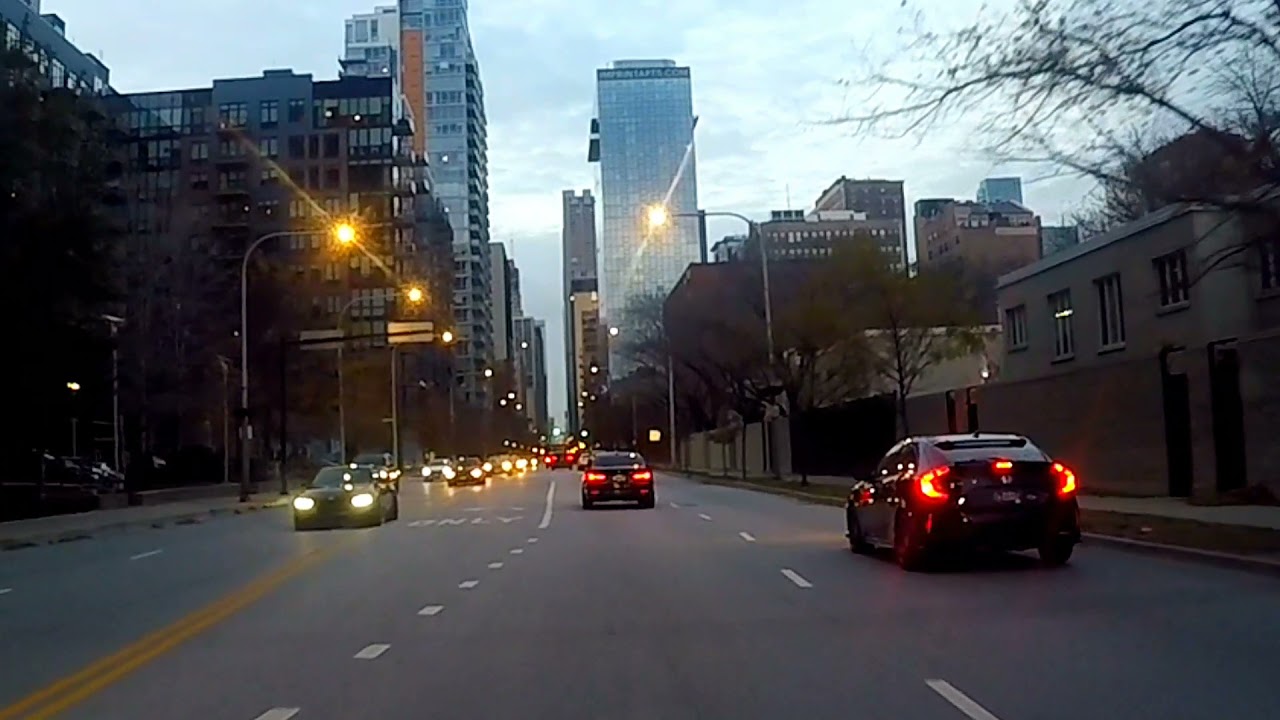 SUNSET DRIVE TO CHICAGO DOWNTOWN, LOWER WACKER DRIVE - YouTube
