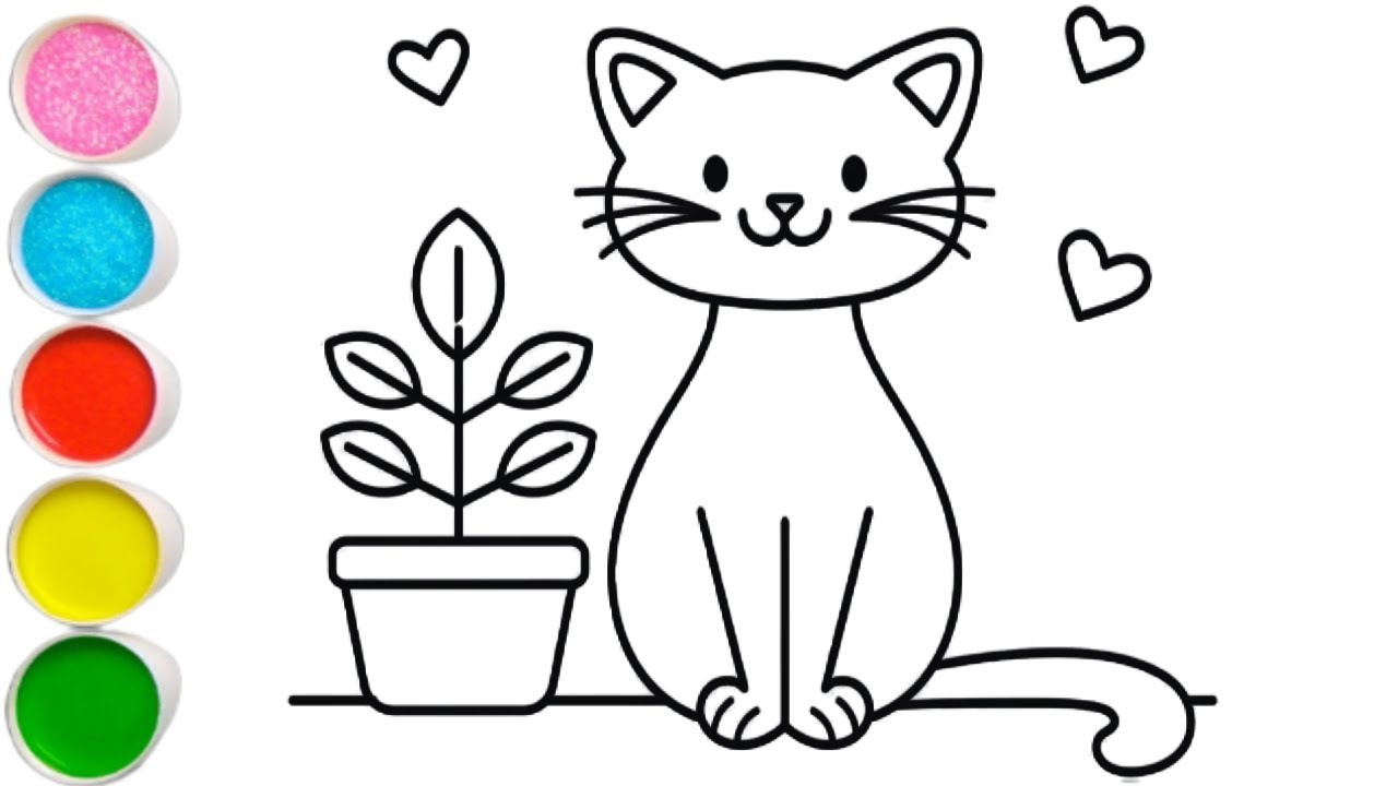 Cute Cat Drawing for kids & toddlers | Easy Cat drawing, Cute Animal ...
