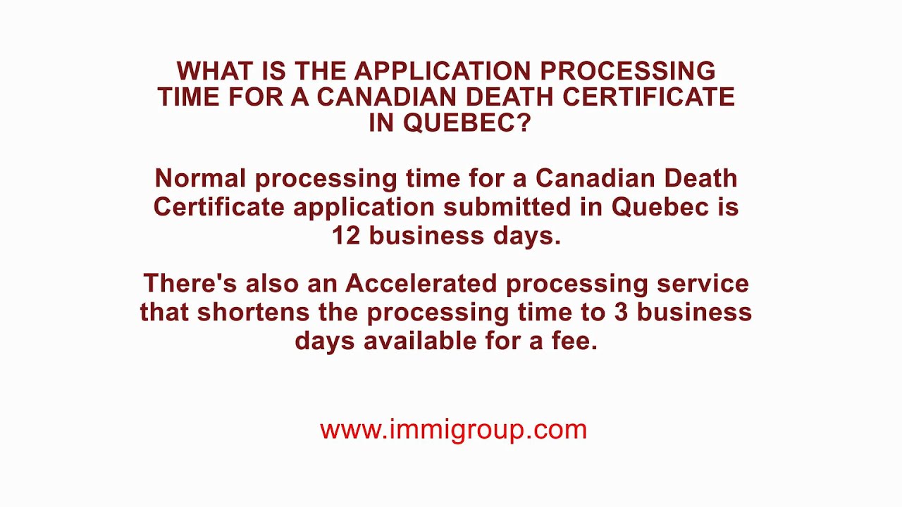 What is the application processing time for a Canadian Death ...