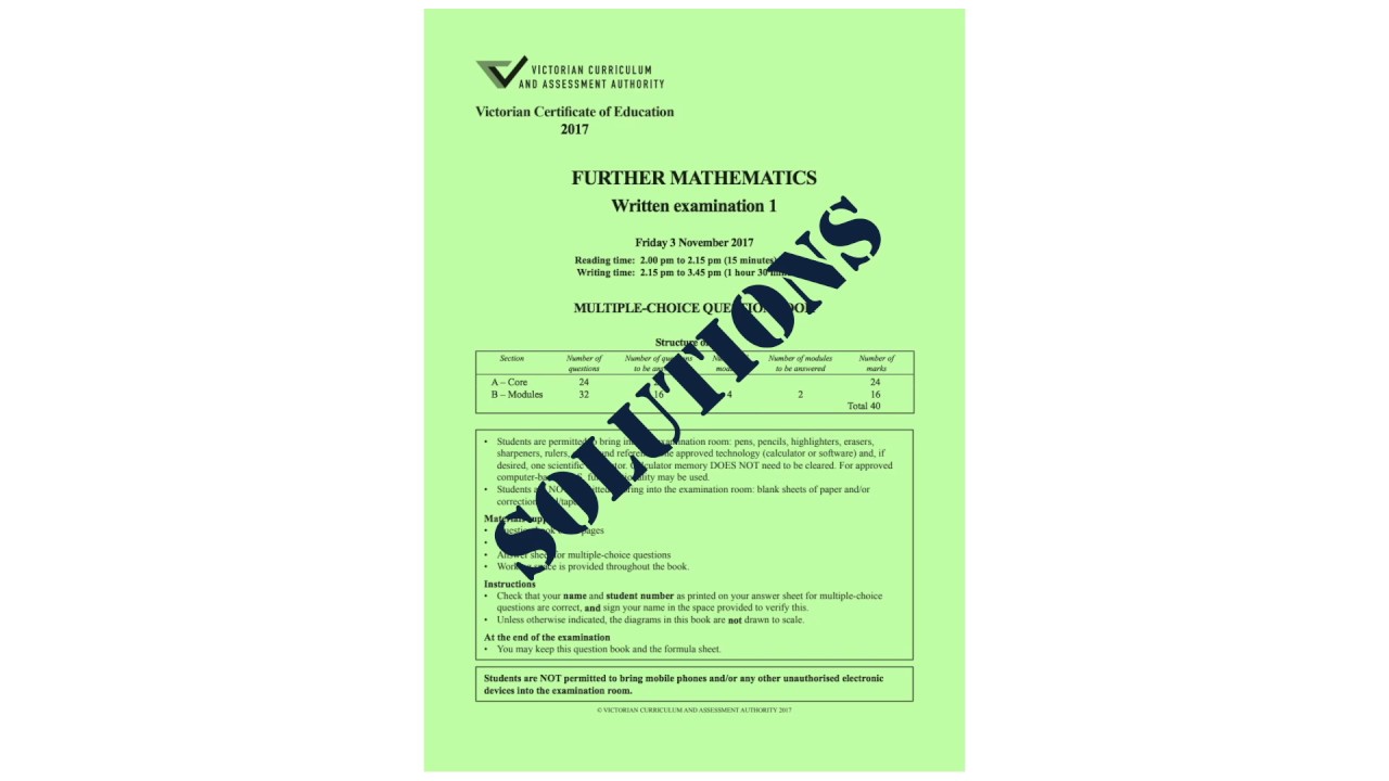 FM VCAA 2017 Exam 1 CORE Data analysis Questions 1-16 - Solutions - YouTube