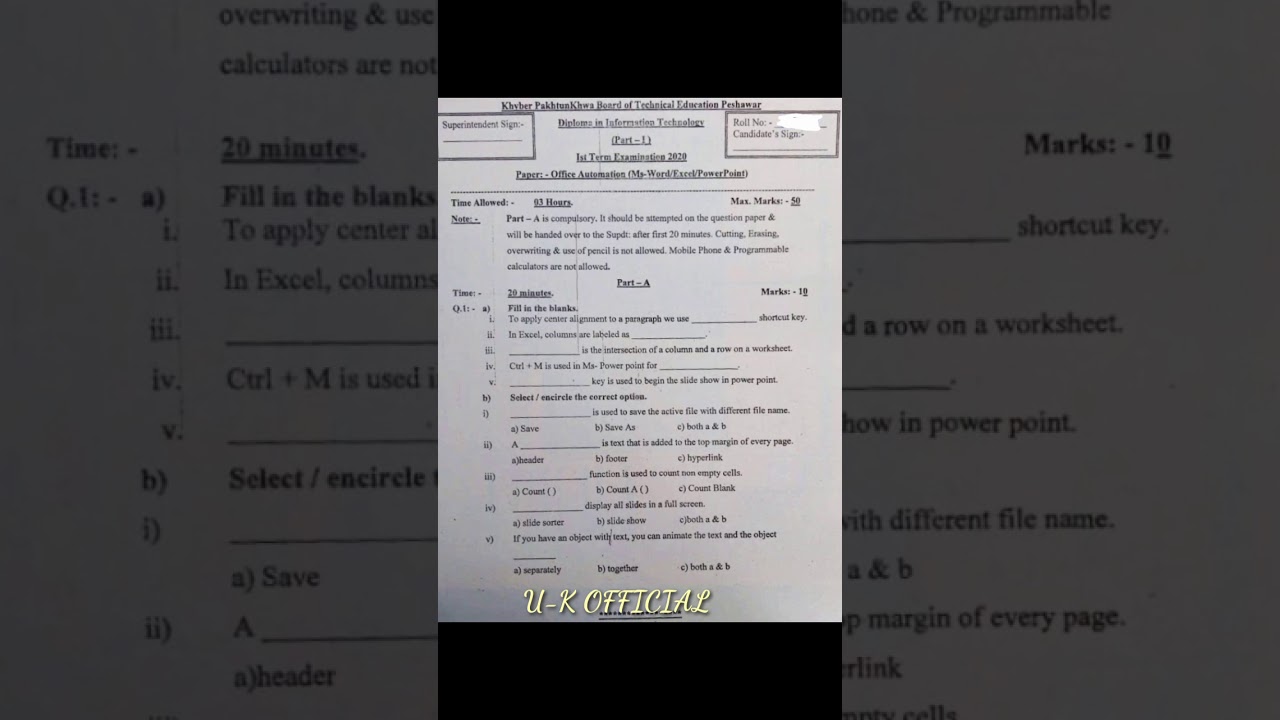 DIT Papers | khyber khyber Pakhtunkhwa | Technical Board Peshawar | Feb ...