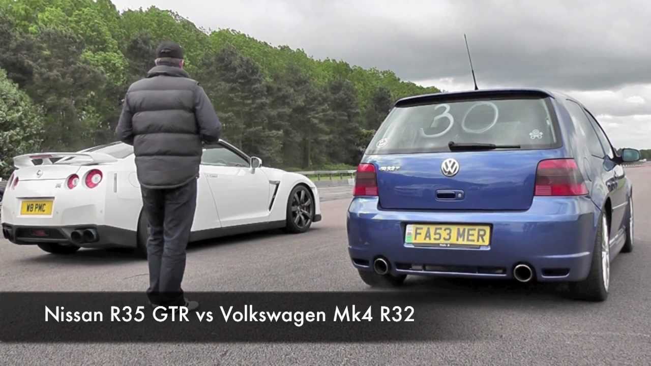 Nissan R35 GTR vs Volkswagen Mk4 R32 - YouTube