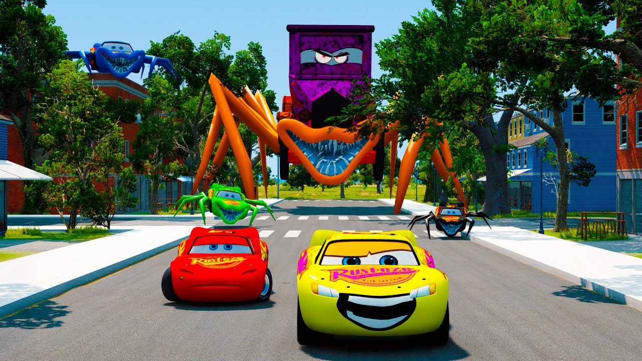 Epic Car Chase with Giant Spider-legged Monsters ft. Lightning McQueen ...