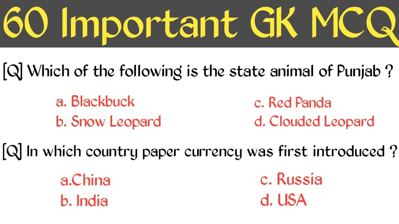 60 Important GK MCQ // General Knowledge Quiz // General Knowledge ...