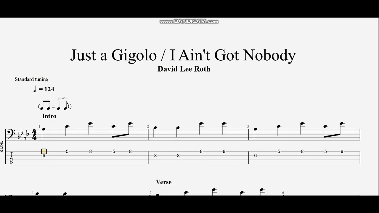 David Lee Roth - Just a Gigolo / I Ain't Got Nobody (bass tab) - YouTube