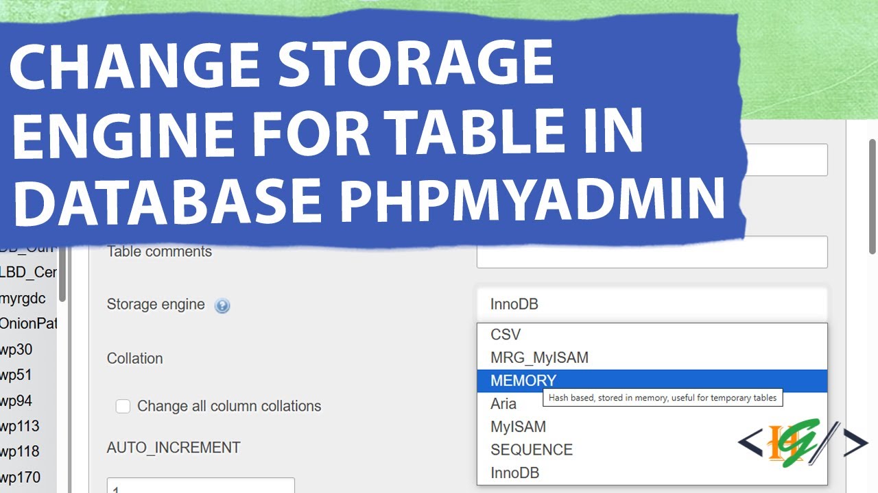 How to Change Storage Engine Option for Table in Database PhpMyAdmin ...