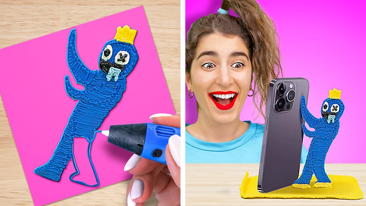 COOL RAINBOW FRIEND iPHONE STAND made of 3D PEN! DIY Cardboard Hacks VS ...