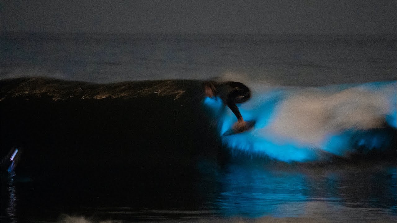 Surfing at Night under Full Moon in Bioluminescence - YouTube
