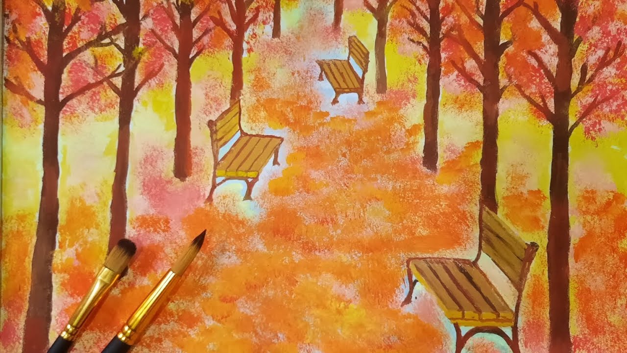 Fall season painting tutorial|Easy landscape painting tutorial for ...