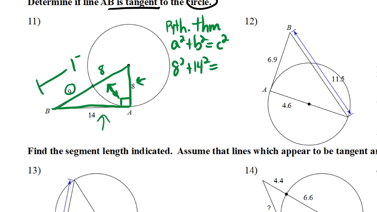 Circle Segments: Tangent-Tangent and Tangent Perpendicular to Radius ...