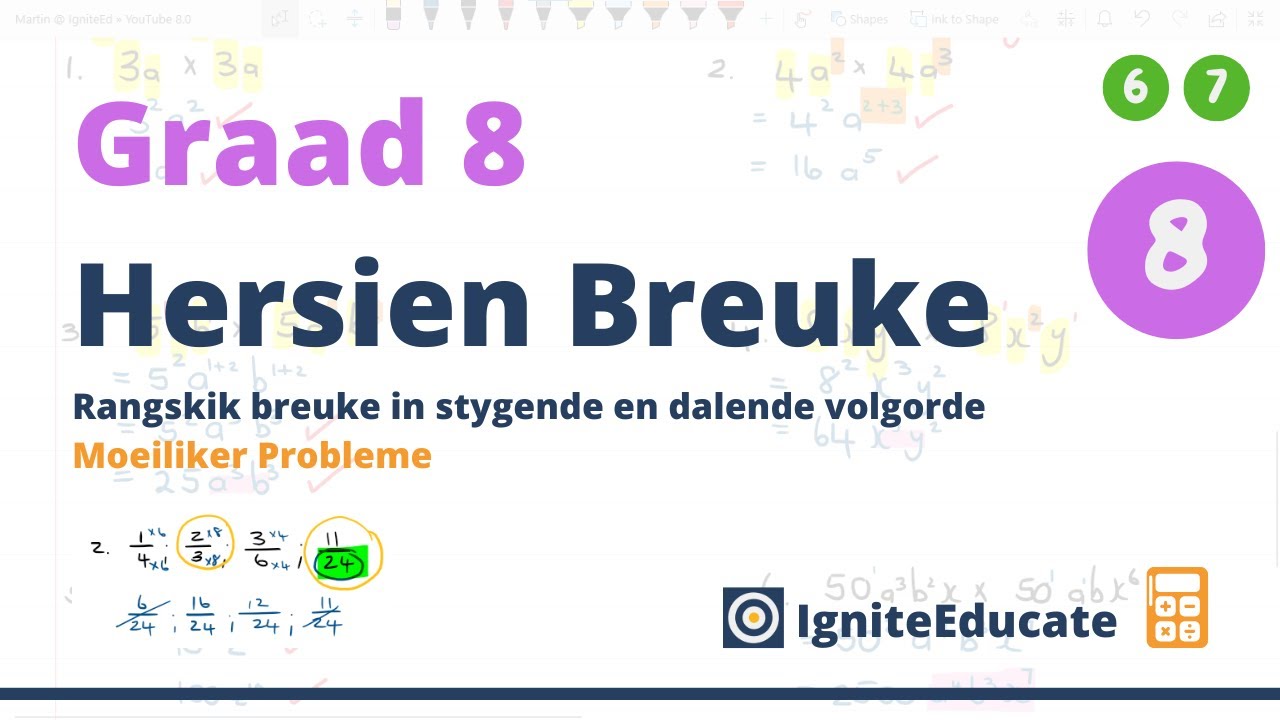Graad 8 Wiskunde: Rangskik breuke in Stygende en Dalende volgorde ...