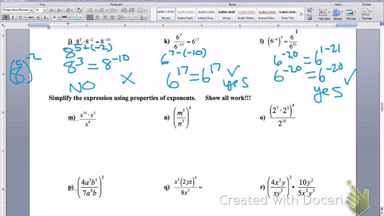 Alg1 05-10-15 exponents: quotient and expanded power rules - YouTube