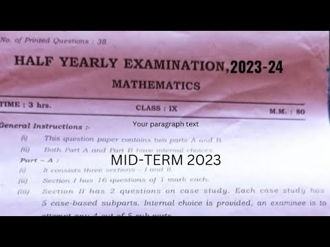 class 9 mid term exam 2023 question paper maths | Half yearly Exam 2023 ...
