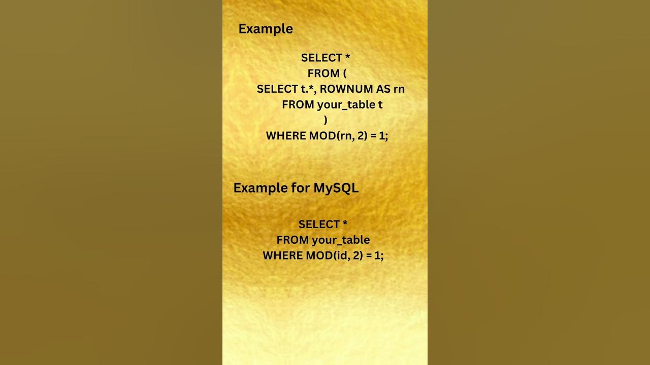 Write the SQL query to fetch alternate records from a table - YouTube