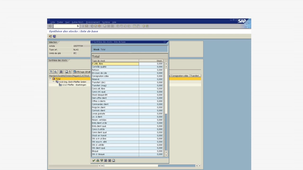 GUIDE SAP ECC MMBE Synthèse des stocks - YouTube