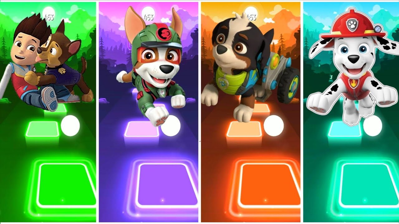 Paw Patrol: Ryder & Chase, Tracker, Rex, Marshall in Tiles Hop | Episode 366 - YouTube