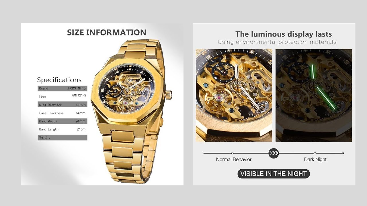 FORSINING Automatic Watch Mechanical Wrist Watch for Men Octagonal ...