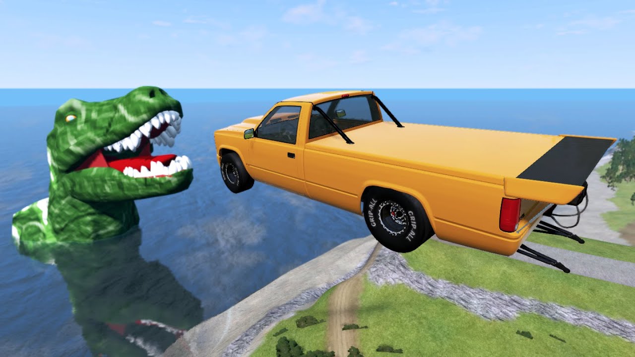 Jumping into Giant Dinosaur Mouth - High Speed Crash Testing - car ...