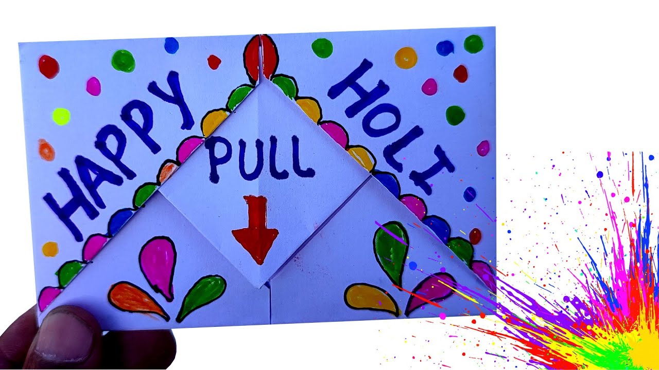 DIY Pull Tab Origami Envelope Card | Holi card making | Letter Folding ...