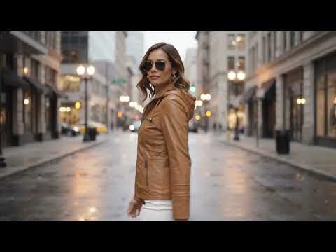 Women's Tan Leather Hooded Biker Jacket | Slim Fit Autumn Streetwear Style