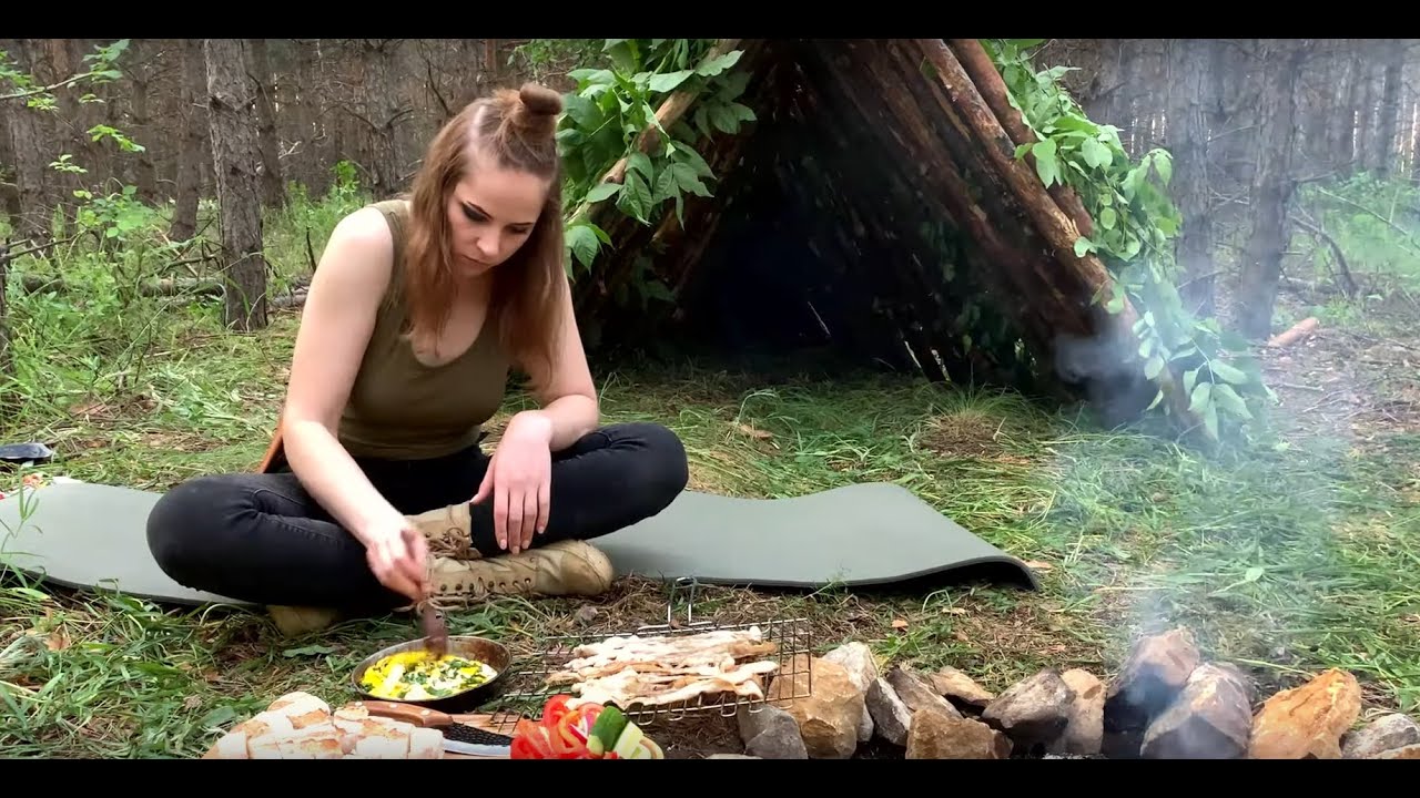 brave bushcraft girl camping and cooking in the forest - YouTube