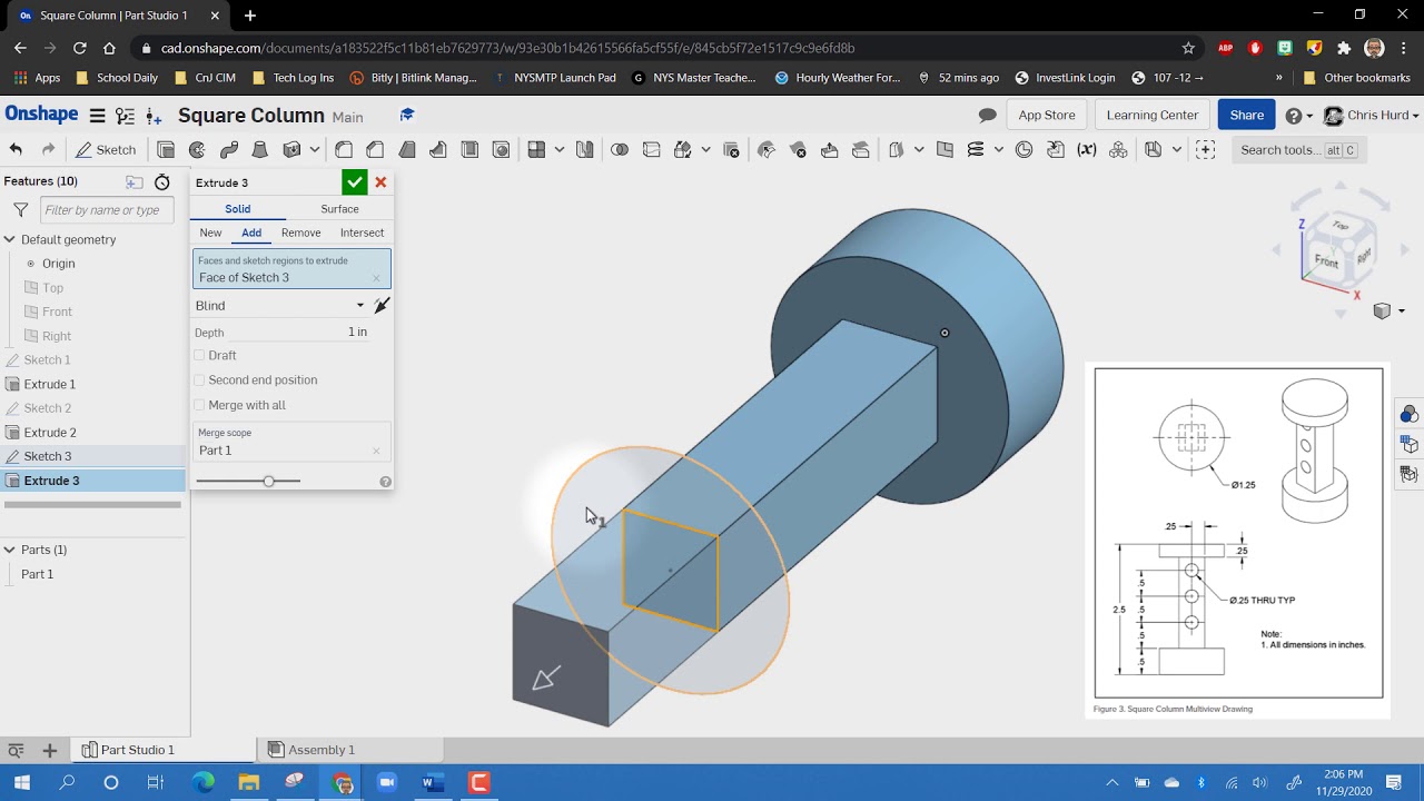 3d Modeling Process: Square Column-Onshape - YouTube