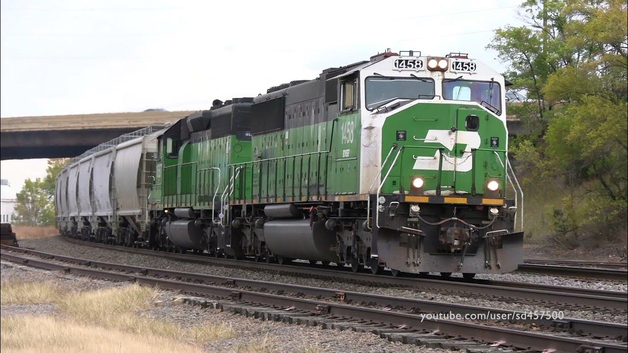 BN Green power on the BNSF -SD60M and SD40-2 duo w/ a Prime 920 horn- - YouTube