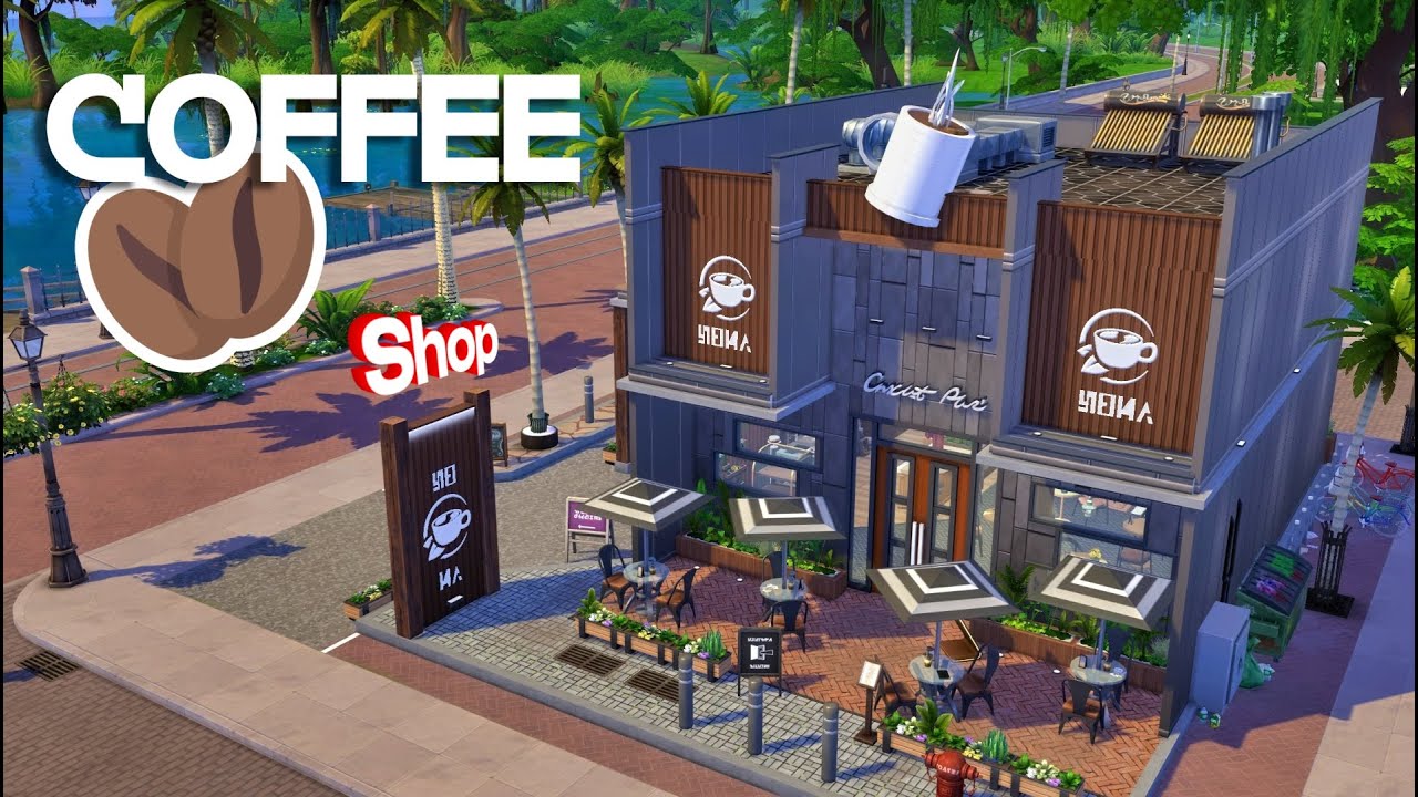 I built a Small COFFEE SHOP in Sims 4 ☕ |NoCc| The Sims 4 speed build ...