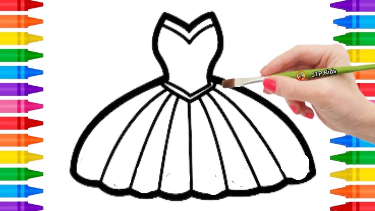 Girl Dress Drawing for Kids and Toddlers || Beautiful Girl Dress ...