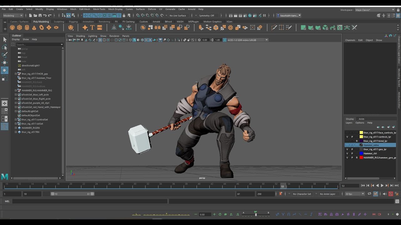 Animation Practice - Weapon swing 08 (Maya Animation)Thor Rig - YouTube