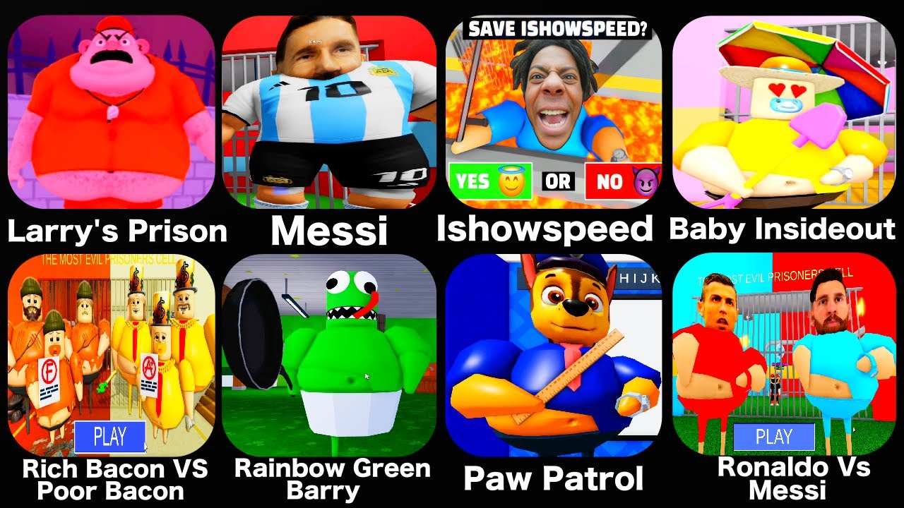 🔥Roblox 8 SPEEDRUN Larry/Messi/Ishowspeed/Rich Bacon VS Poor Bacon/Paw Patrol/Barry's Prison Run ...