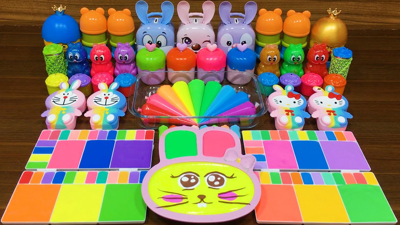 RAINBOW RABBIT !!! Mixing random into GLOSSY slime!!!Satisfying Video ...