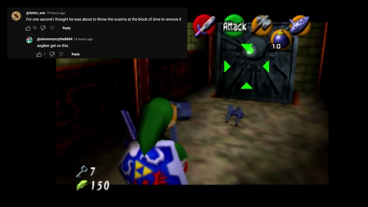 oot except link is about to throw the ocarina at the block of time to ...