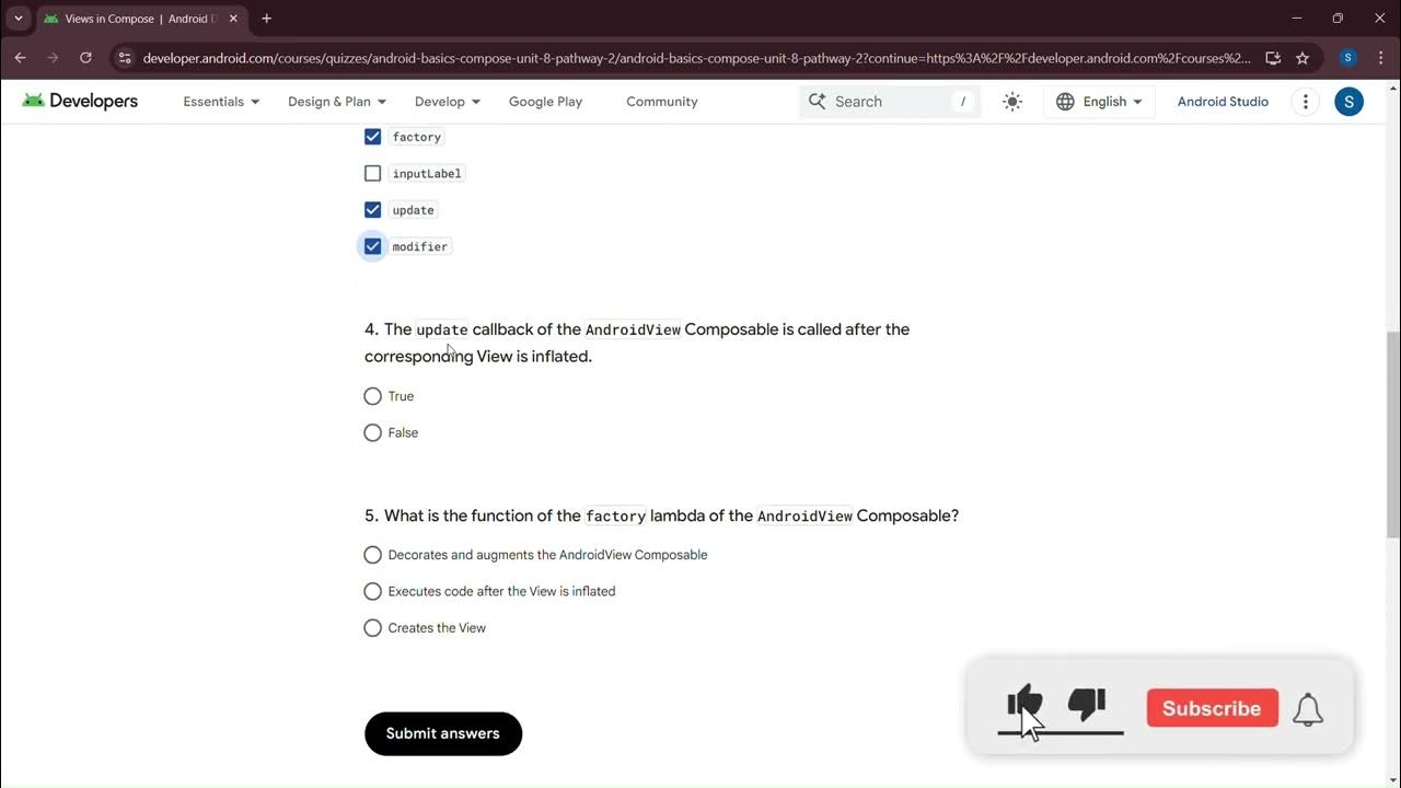 Unit - 8 Views in Compose - Quiz || Google Android Developers - YouTube