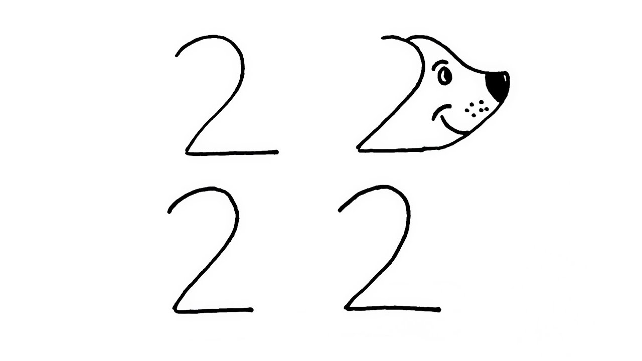 How to draw a dog from number 2222 | Dog drawing tutorial for beginners ...