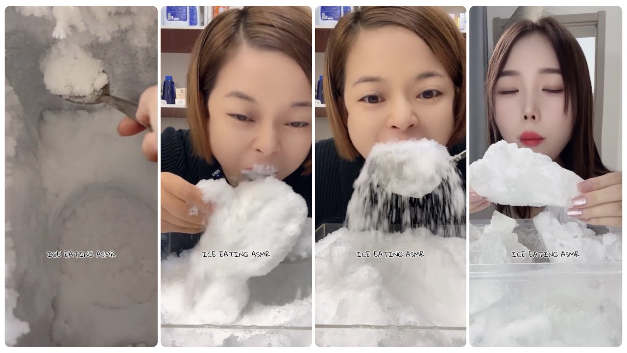 Close Mic ASMR | Eating Snow Ice from the Fridge - YouTube